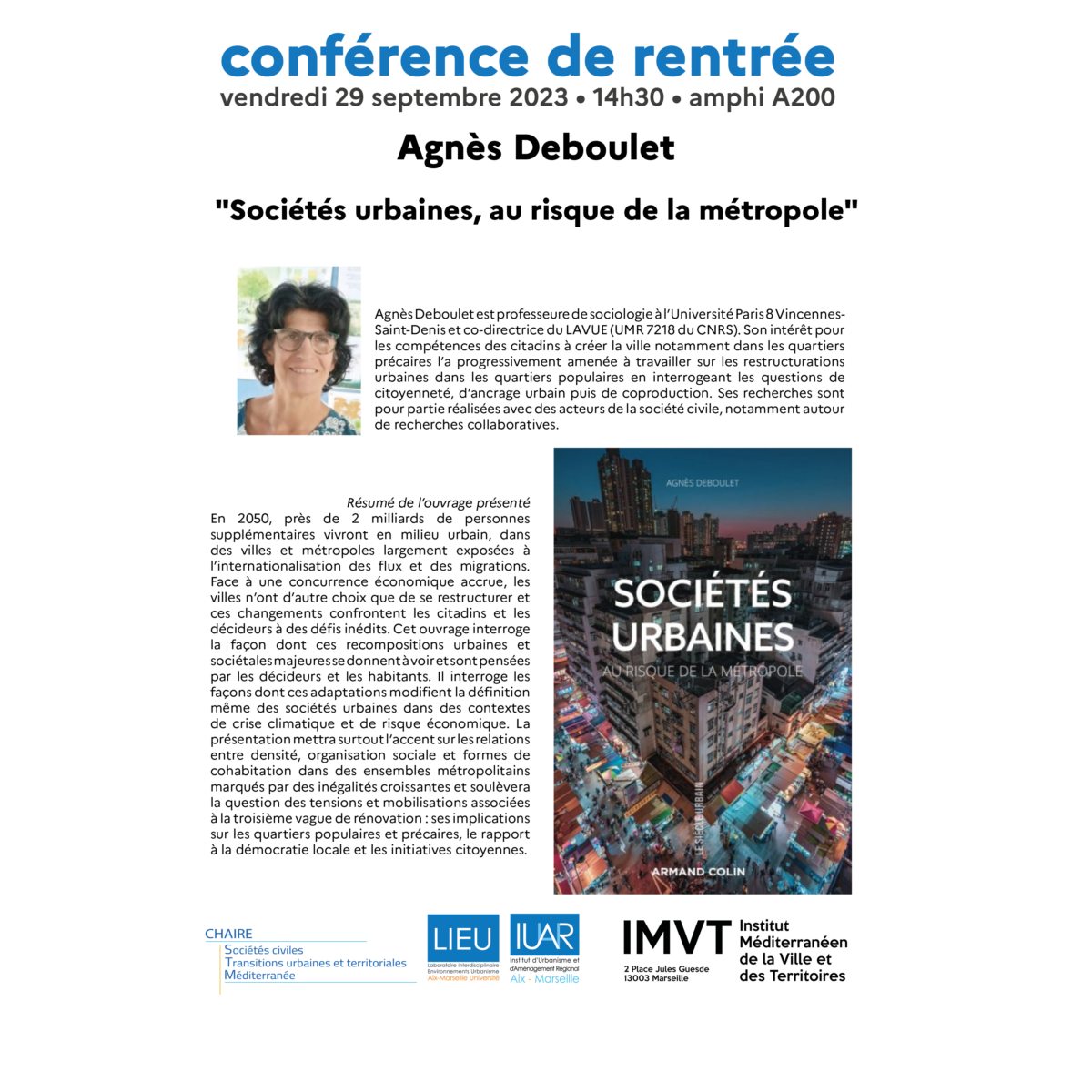 IUAR • Conférence de rentrée • Agnès Deboulet : "Sociétés Urbaines, au ...